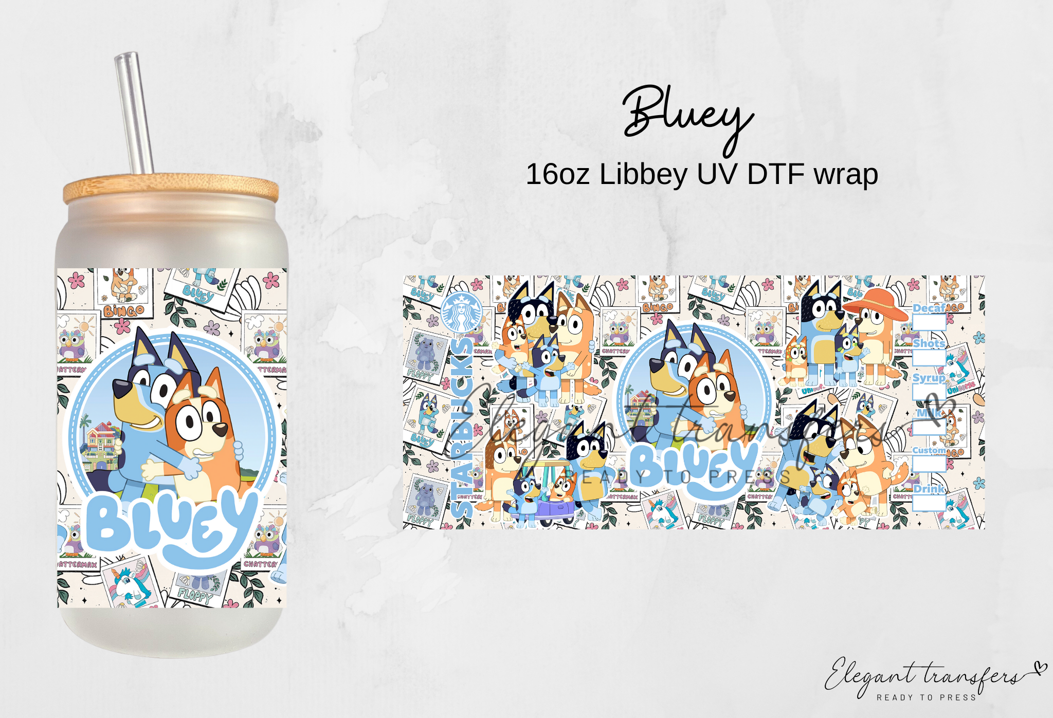 Bluey Wrap [UV DTF - 16oz Libbey Glass Can] | Ready to Apply | Physica ...