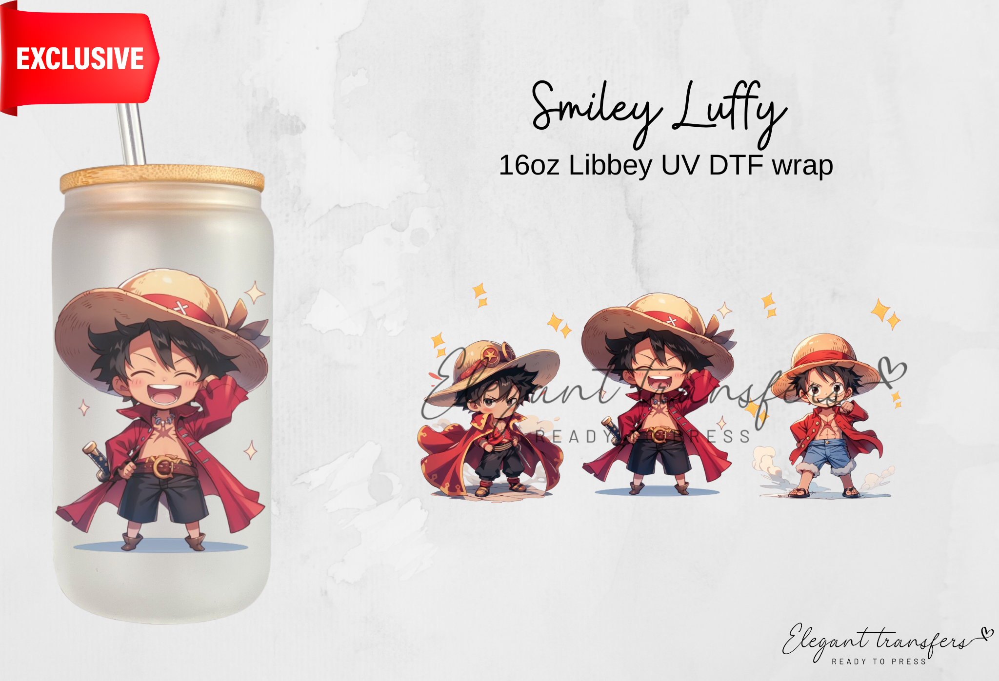 Smiley Luffy Wrap [EXCLUSIVE UV DTF - 16oz Libbey Glass Can] | Ready t ...