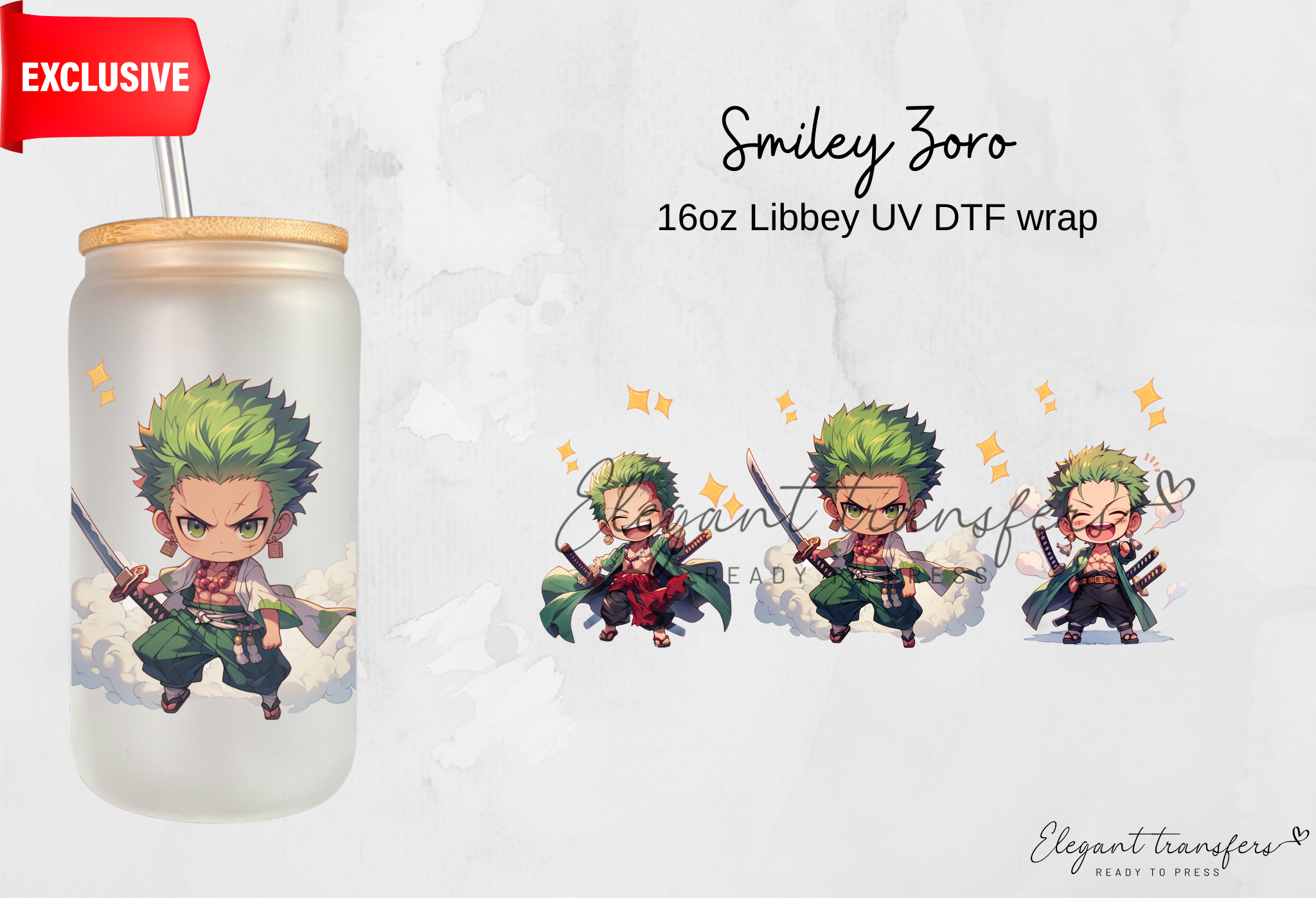 Smiley Zoro Wrap [EXCLUSIVE UV DTF - 16oz Libbey Glass Can] | Ready to ...