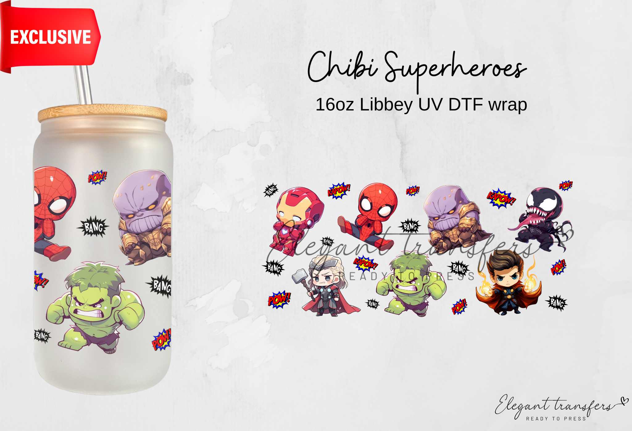 Chibi Superheroes Wrap [EXCLUSIVE UV DTF - 16oz Libbey Glass Can] | Re ...