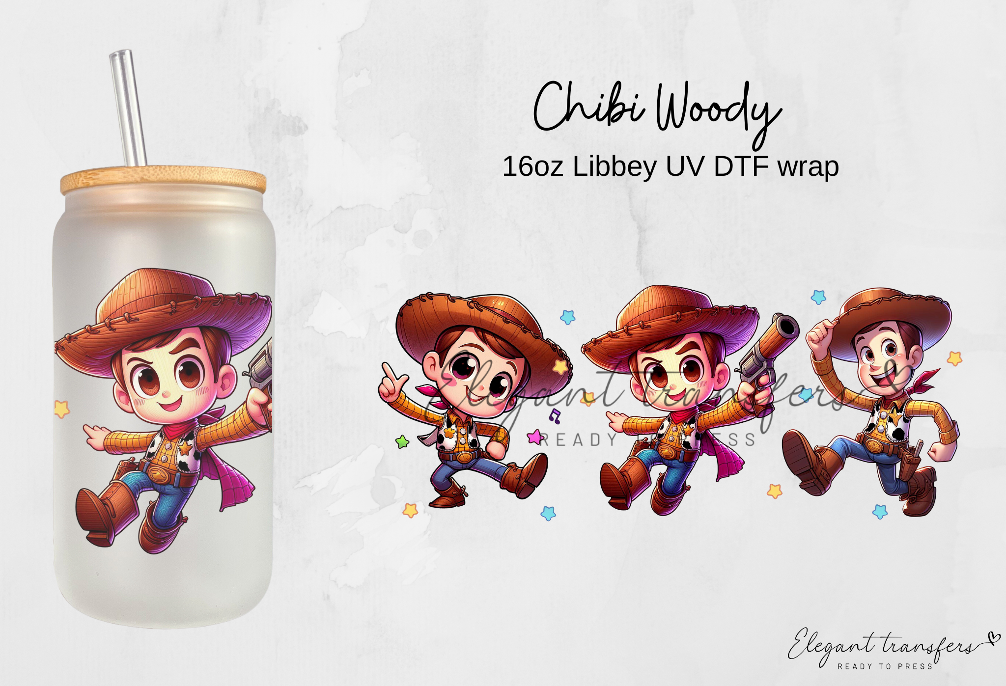 Chibi Woody Wrap [UV DTF - 16oz Libbey Glass Can] | Ready to Apply | P ...
