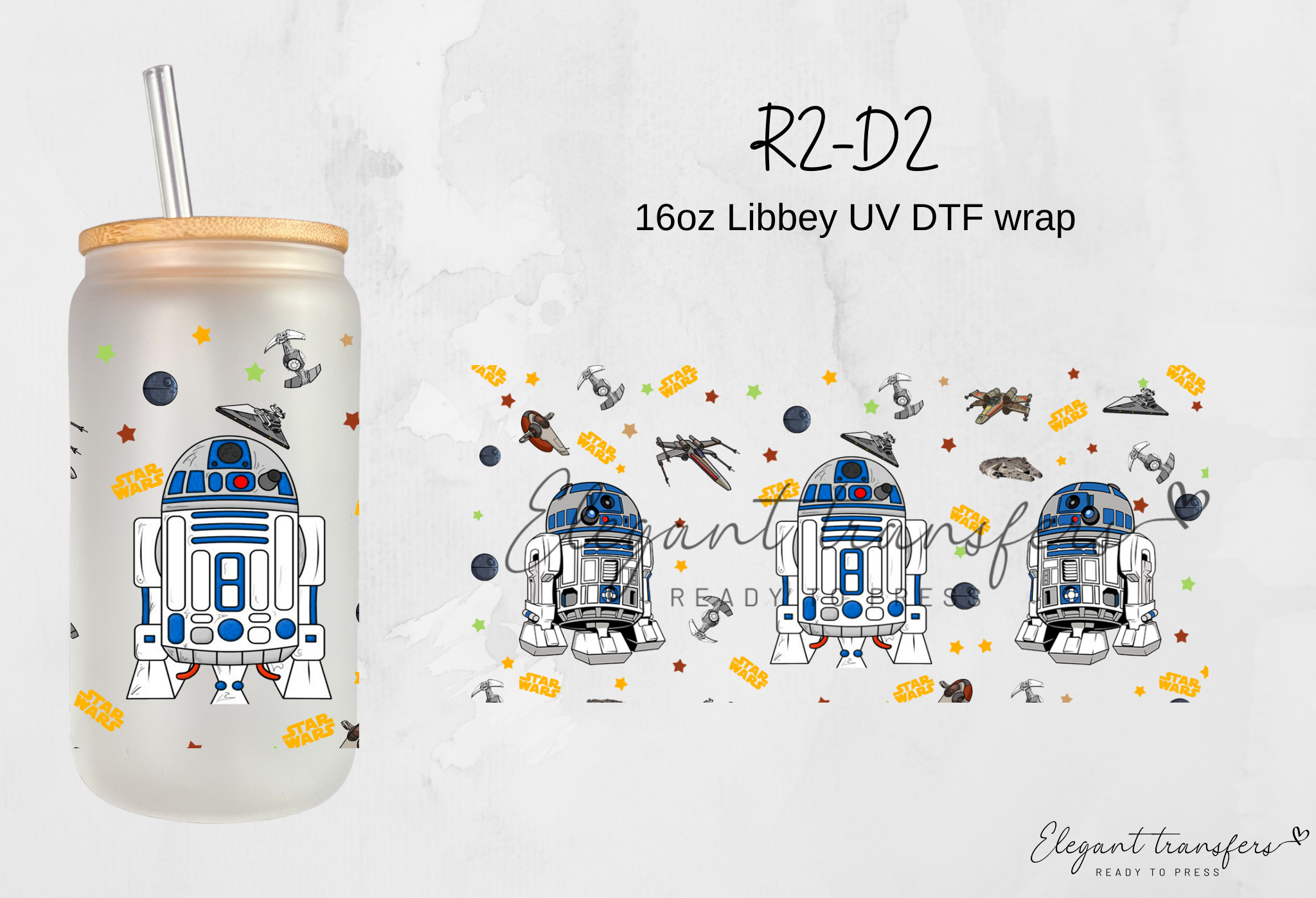 R2-D2 wrap [UV DTF - 16oz Libbey Glass Can] | Ready to Apply | Physica ...