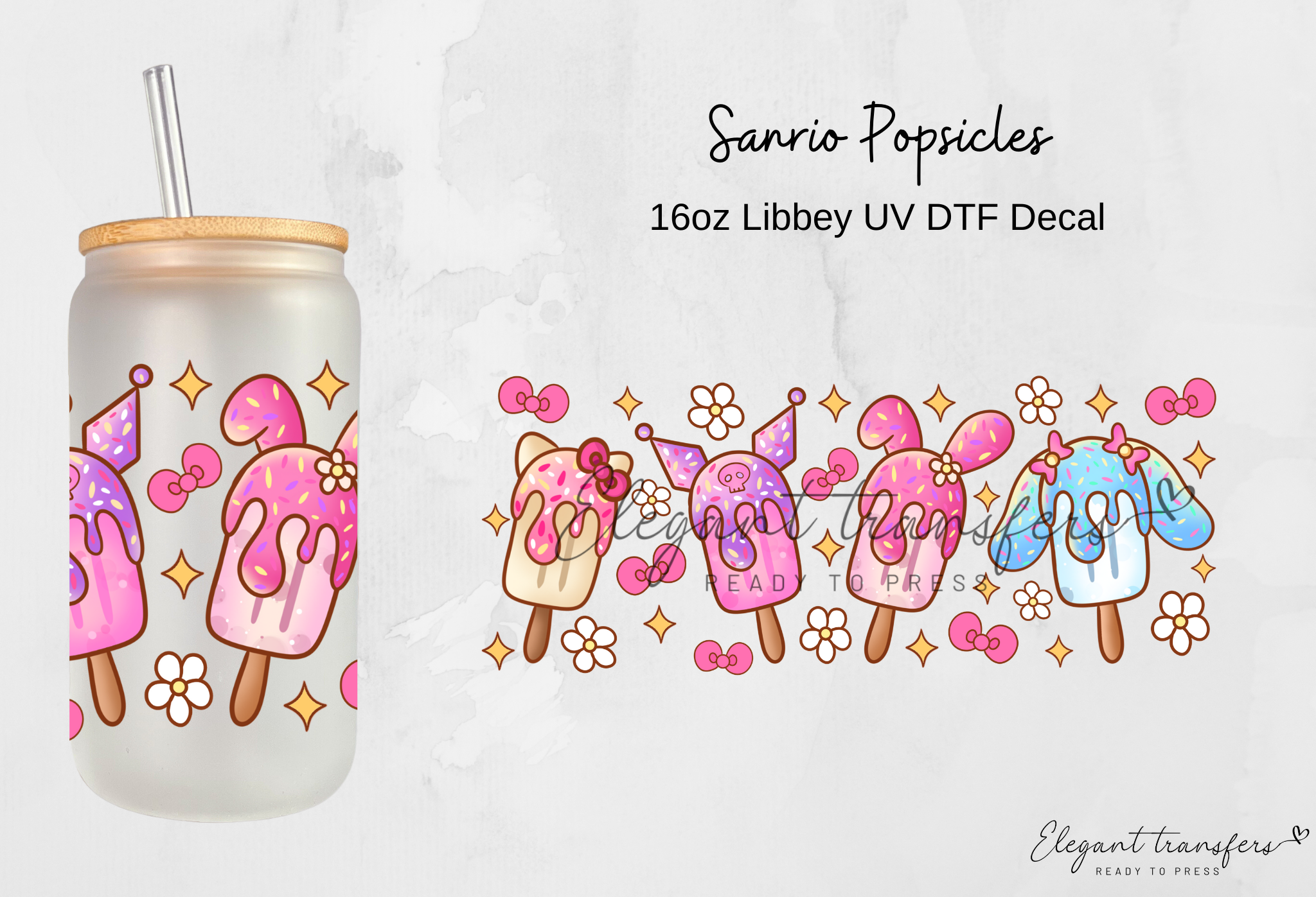 Sanrio Popsicles Wrap [UV DTF - 16oz Libbey Glass Can] | Ready to Appl ...