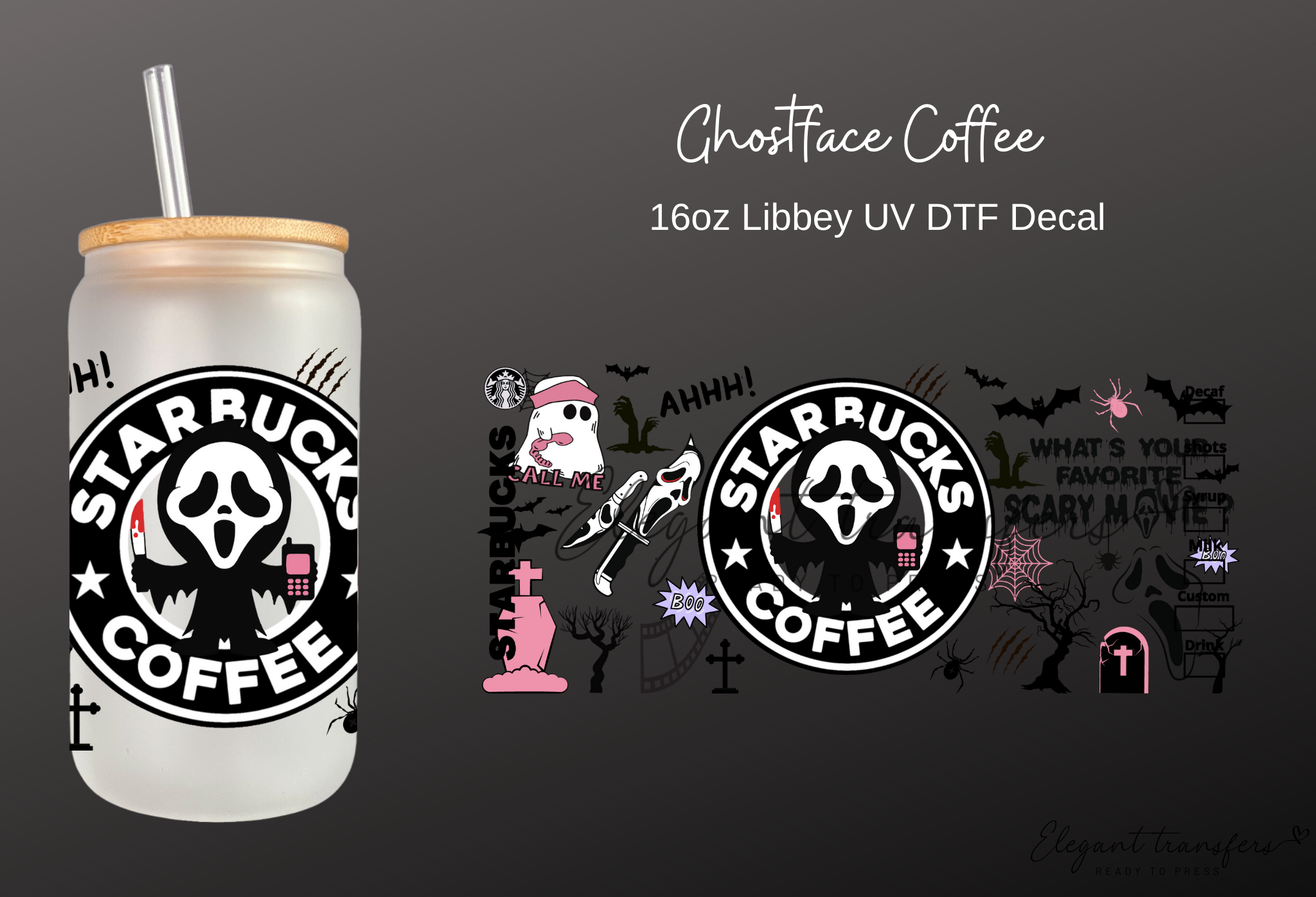 Ghostface Coffee Wrap [UV DTF - 16oz Libbey Glass Can] | Ready to Appl ...
