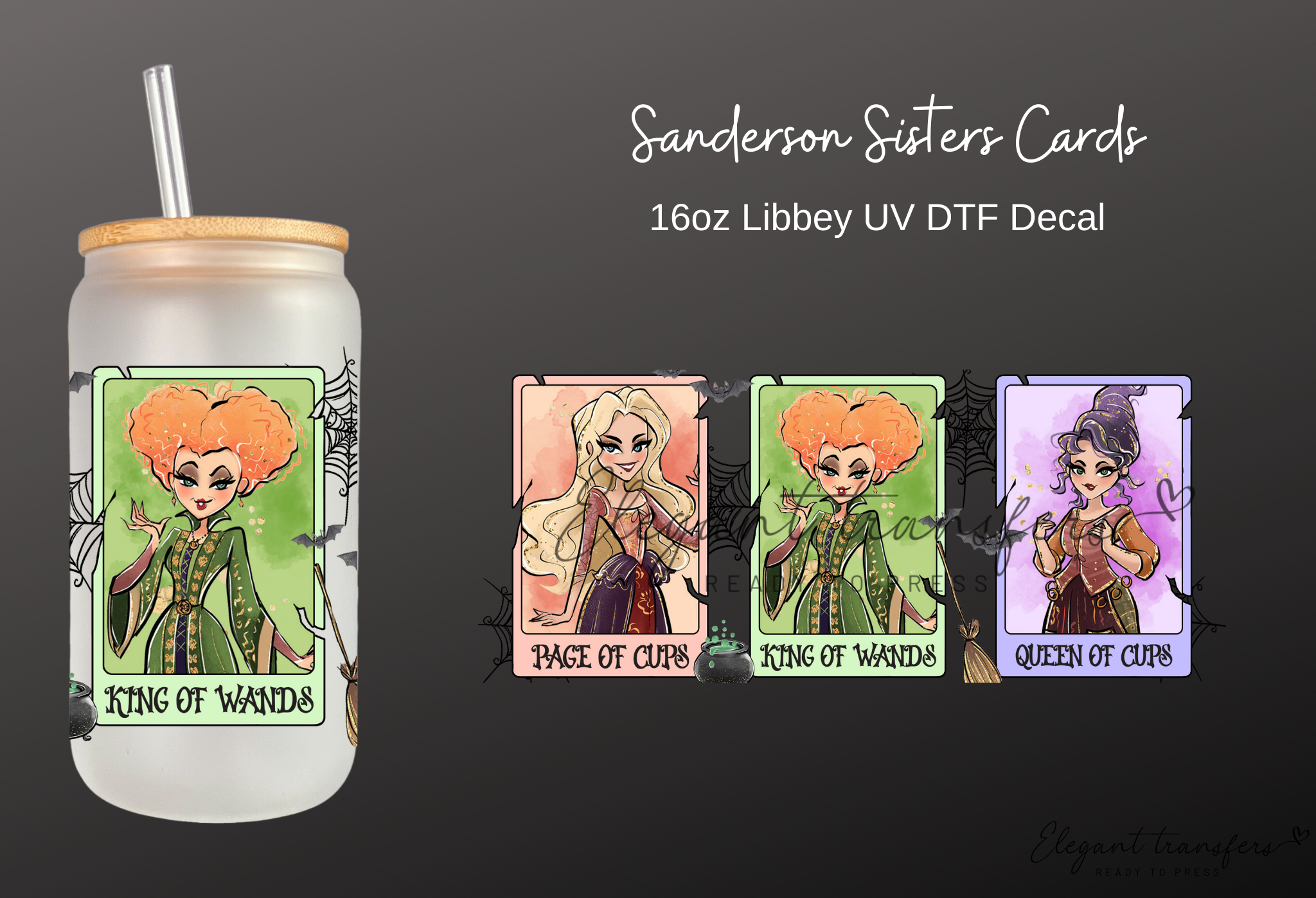 Sanderson Sisters Cards Wrap [UV DTF - 16oz Libbey Glass Can] | Ready ...