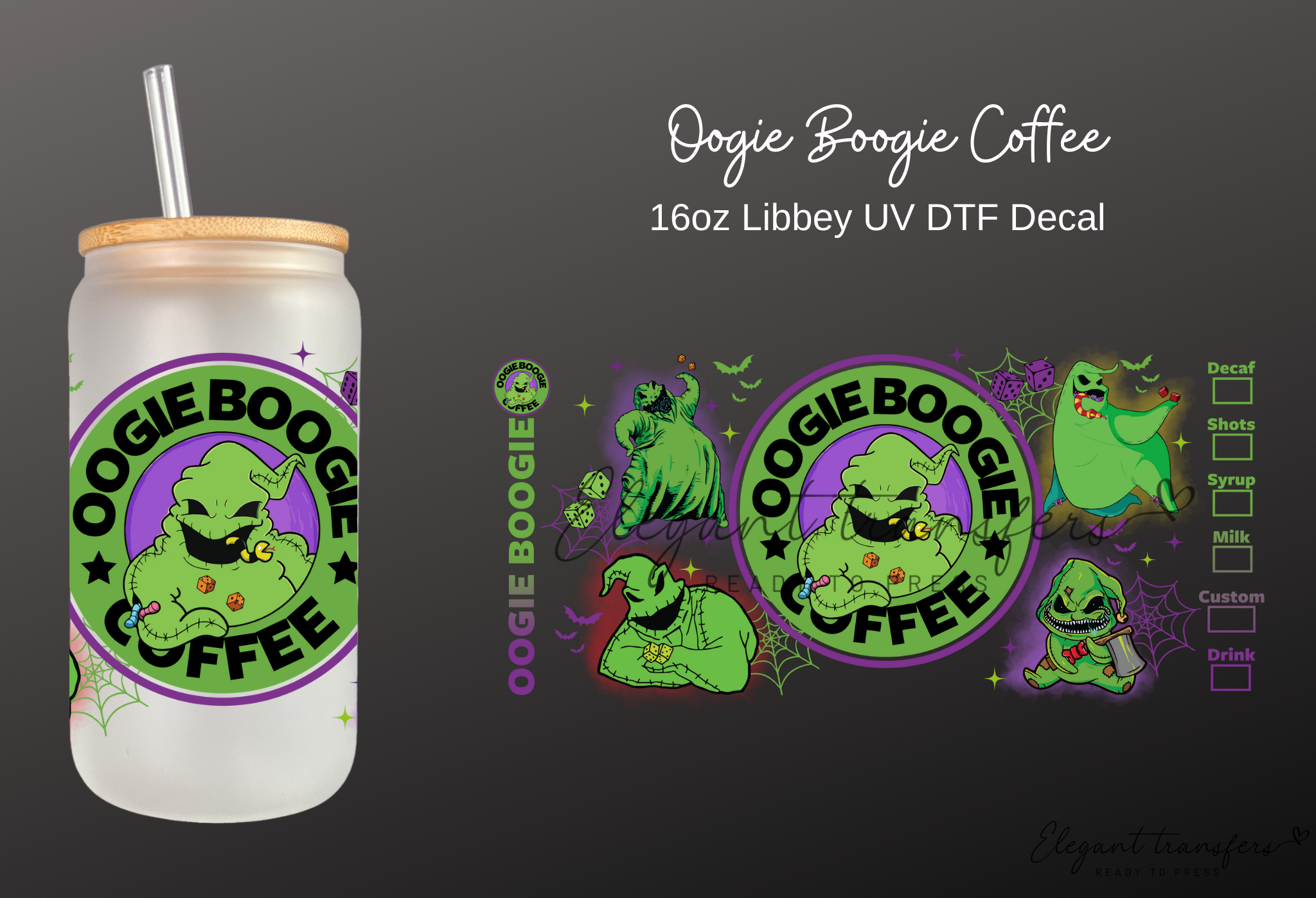 Oogie Boogie Coffee Wrap [UV DTF - 16oz Libbey Glass Can] | Ready to A ...