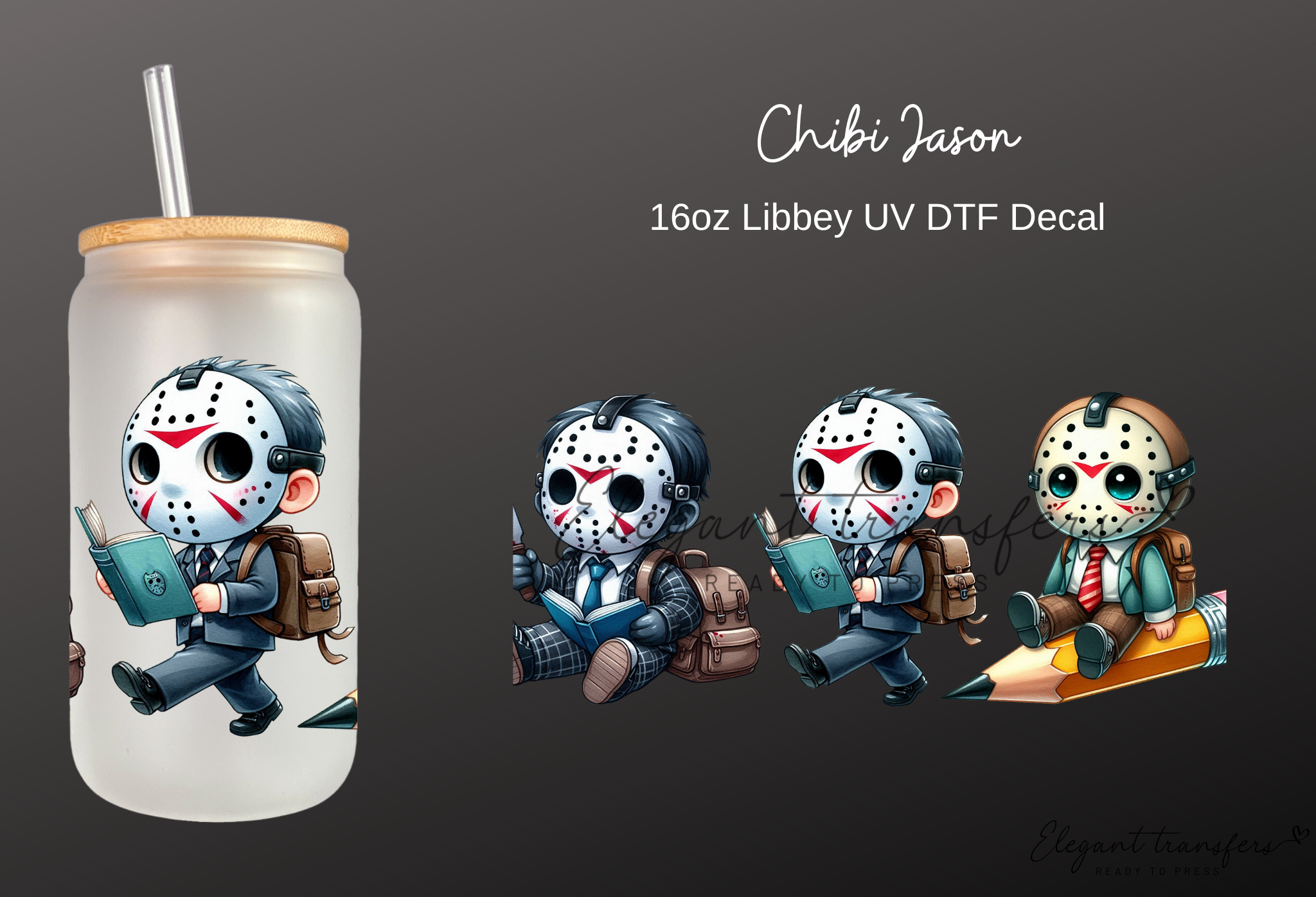 Chibi Jason Wrap [UV DTF - 16oz Libbey Glass Can] | Ready to Apply | P ...