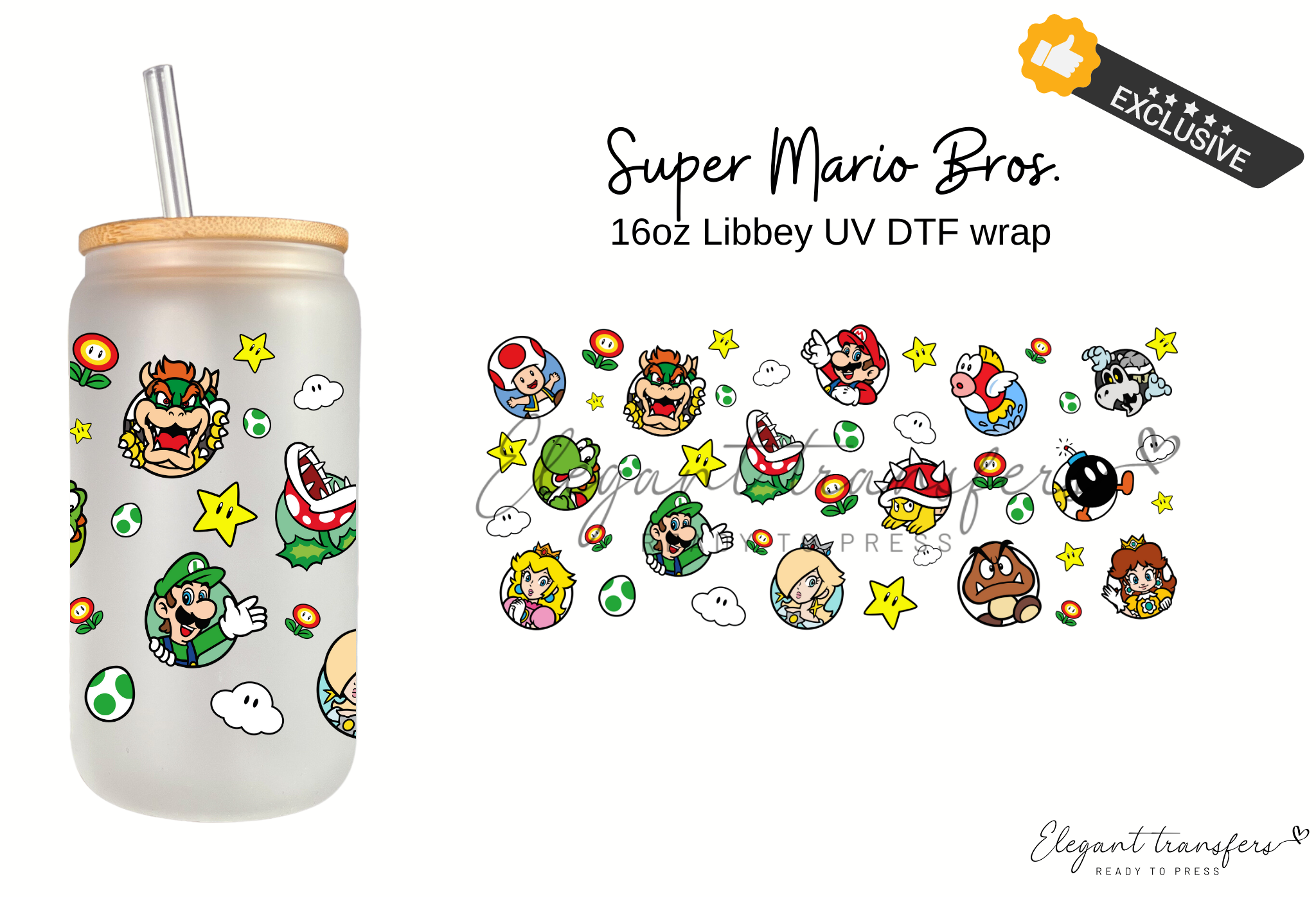 Super Mario Bros. Wrap [EXCLUSIVE UV DTF - 16oz Libbey Glass Can] | Re ...