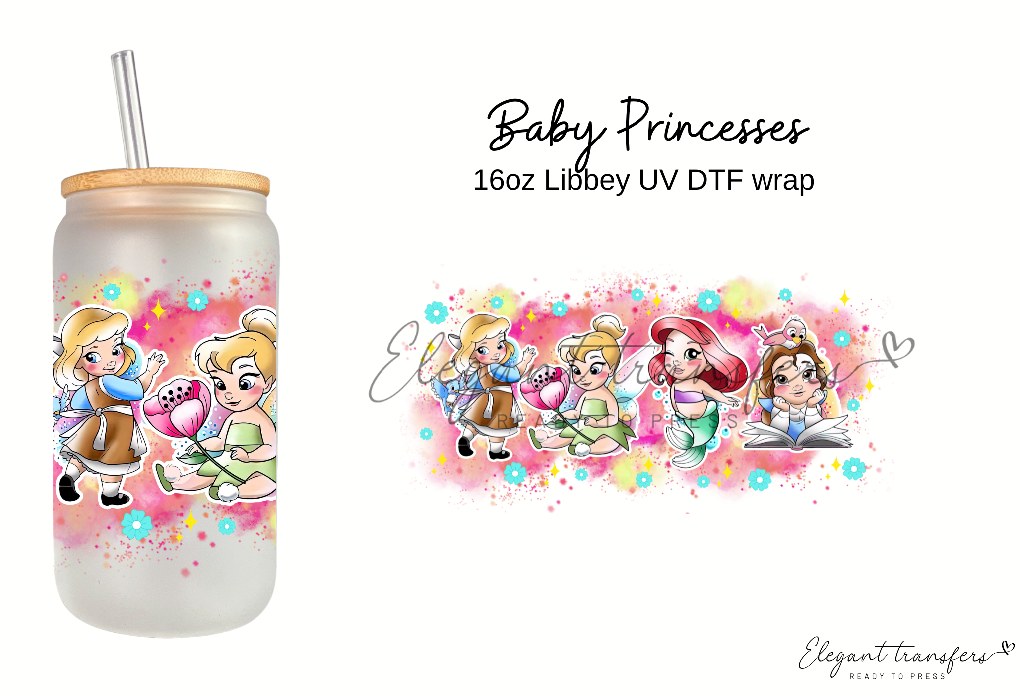 Baby Princesses Cup Wrap [UV DTF - 16oz Libbey Glass Can] | Ready to A ...