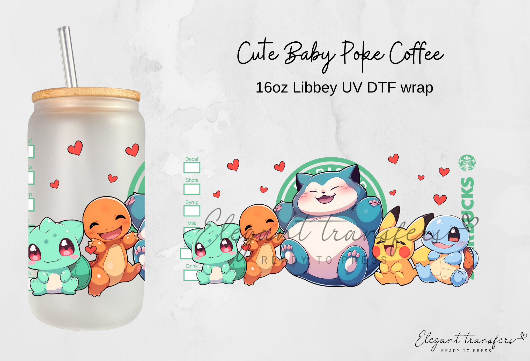 Cute Baby Poke Coffee Wrap [EXCLUSIVE UV DTF - 16oz Libbey Glass Can ...